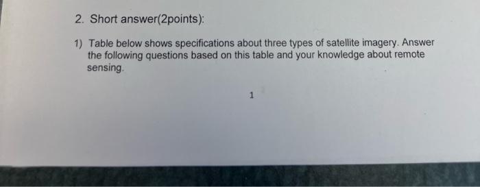 Solved 2. Short answer(2points): 1) Table below shows | Chegg.com