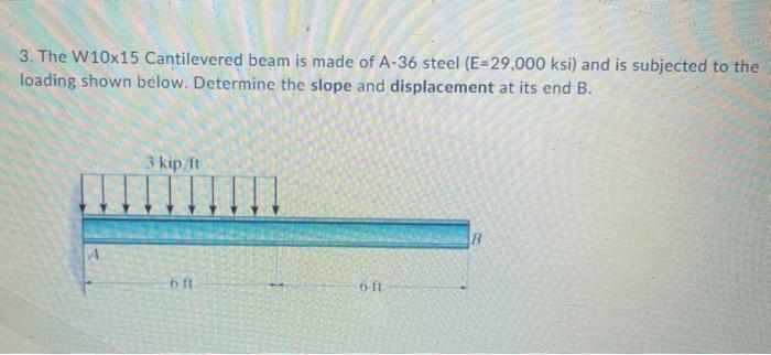 Solved 3. The W10x15 Cantilevered beam is made of A-36 steel | Chegg.com