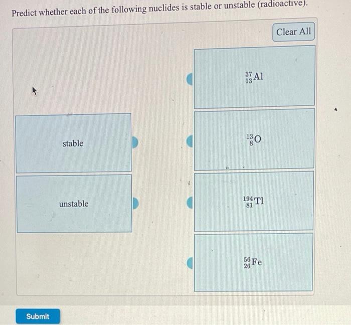 Solved Predict whether each of the following nuclides is | Chegg.com
