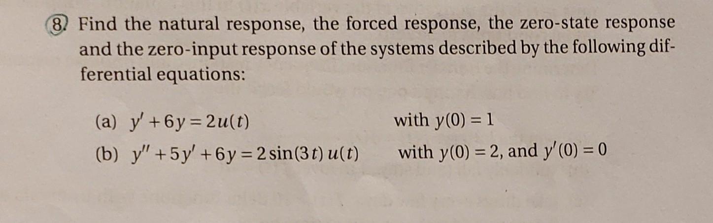 Solved 8. Find the natural response, the forced response, | Chegg.com