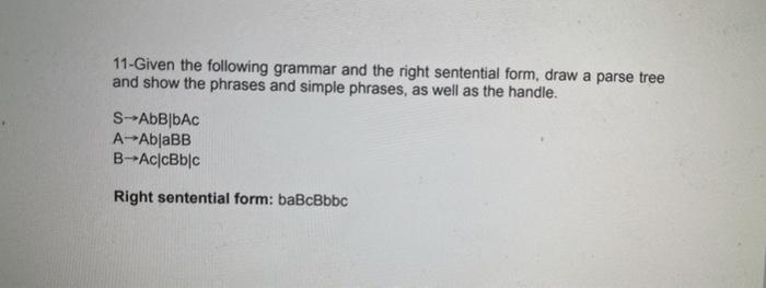Solved 11-Given the following grammar and the right | Chegg.com