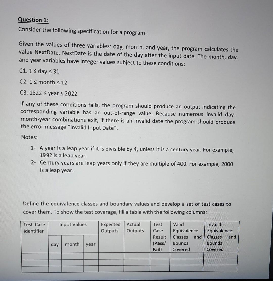 Solved Question 1: Consider the following specification for | Chegg.com