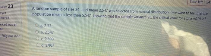 Solved Time left 1:24 estion 23 yet wered A random sample of | Chegg.com Solved Time left 1:24 estion 23 yet wered A random sample of | Chegg.com