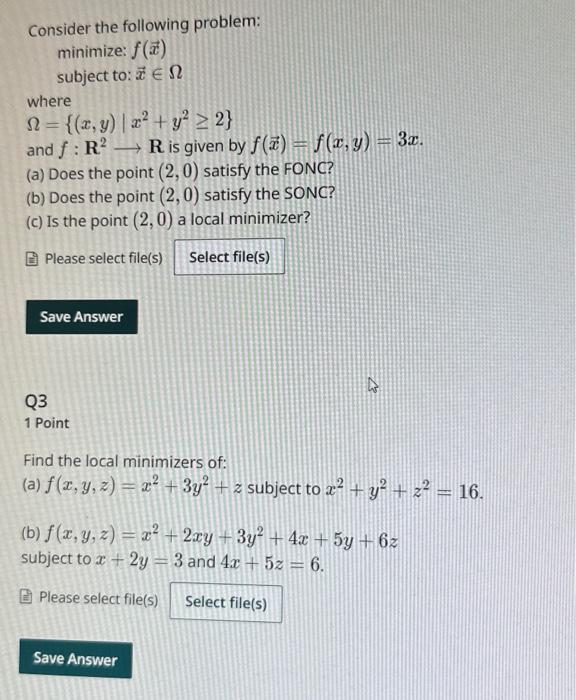 Solved Consider the following problem: minimize: f(x) | Chegg.com