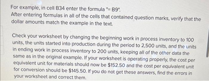 Solved For example, in cell B34 enter the formula "= B9". | Chegg.com