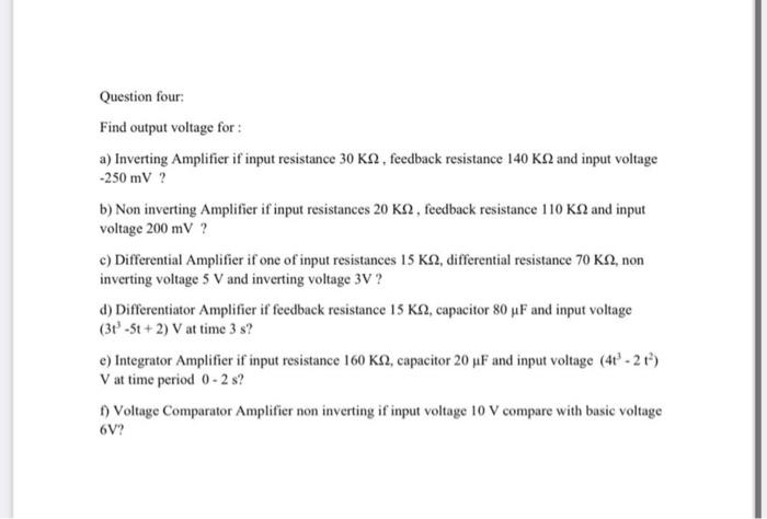 Solved Question four: Find output voltage for : a) Inverting | Chegg.com