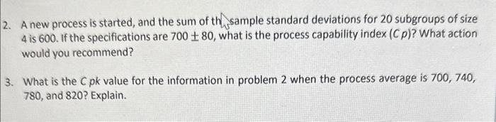 Solved A new process is started, and the sum of th sample | Chegg.com