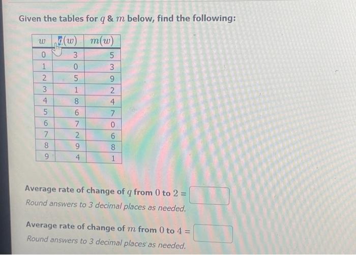 Solved Given the tables for q & m below, find the following: | Chegg.com