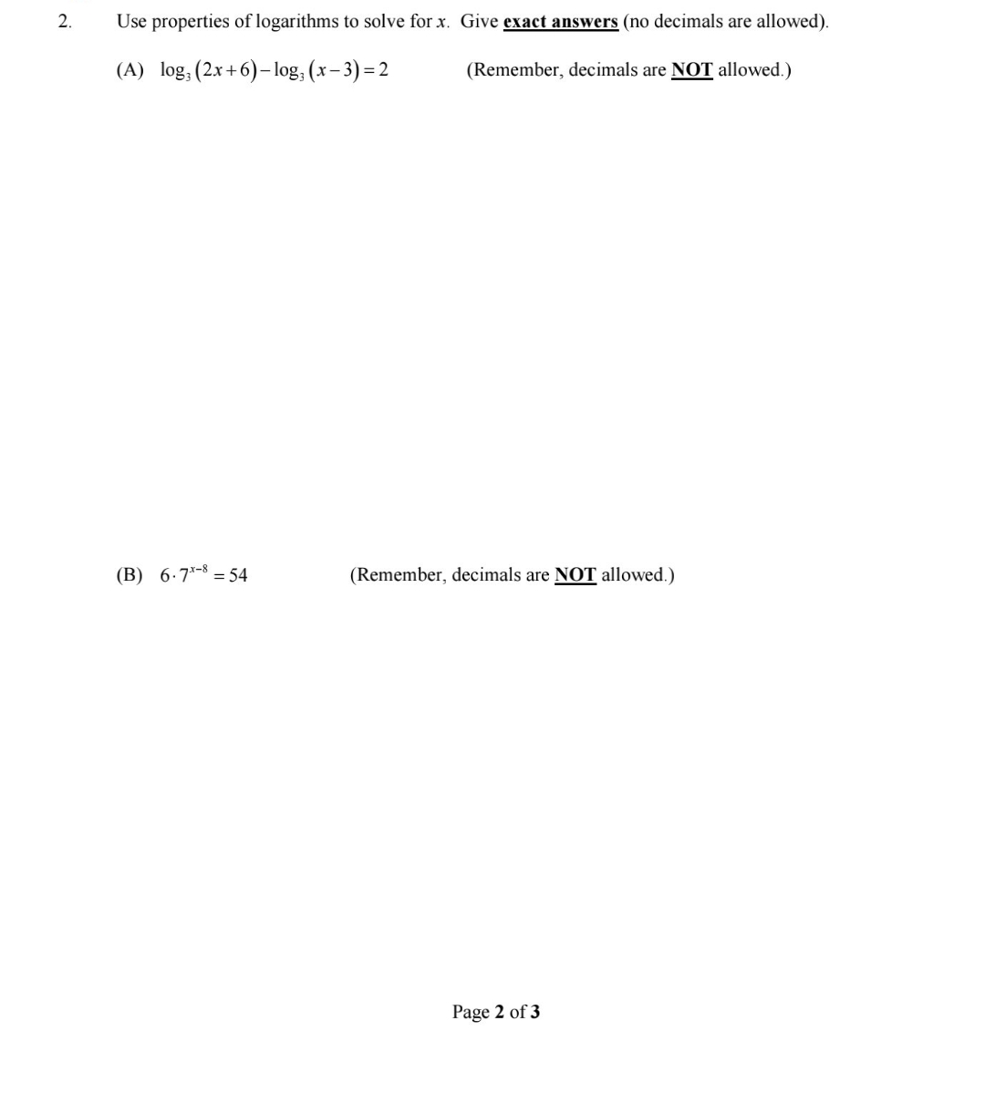 Solved Use properties of logarithms to solve for x. ﻿Give | Chegg.com