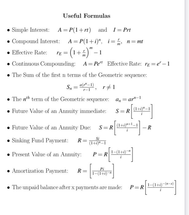 Solved QUESTION 1 Useful Formulas • Simple Interest: | Chegg.com