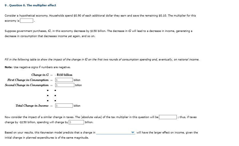 Solved 9. ﻿Question 6. ﻿The multiplier effect Consider a | Chegg.com