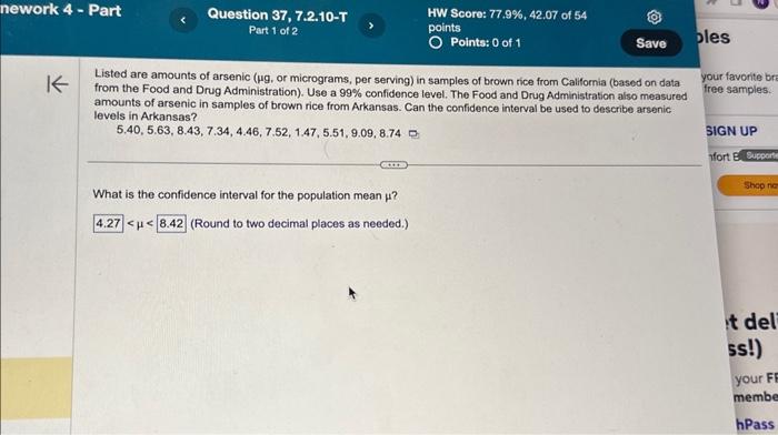 Solved Listed are amounts of arsenic ( μg, or micrograms, | Chegg.com