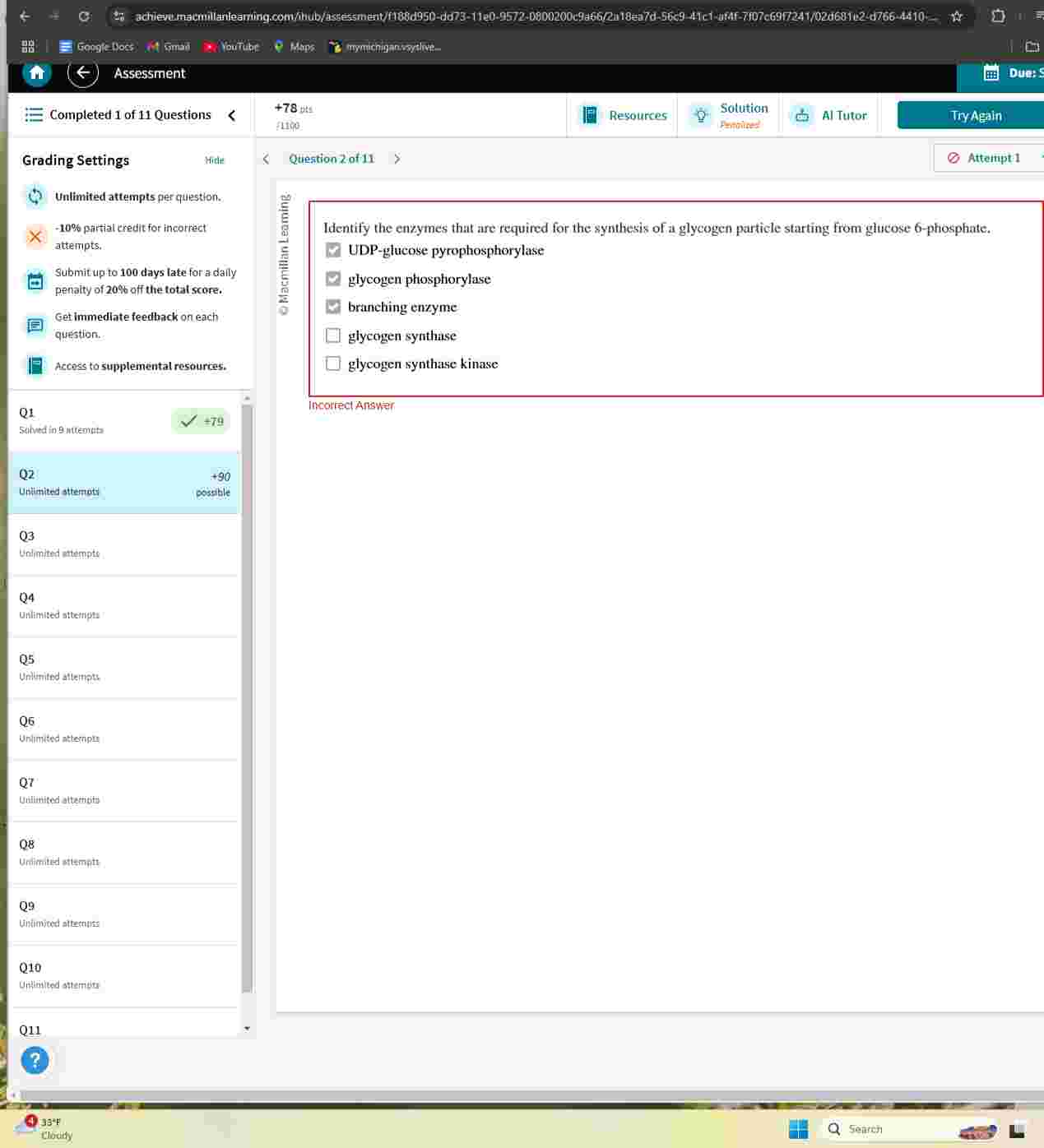 Solved UDP-glucose pyrophosphorylaseglycogen | Chegg.com