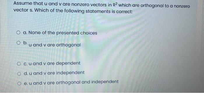 Solved Assume that u and v are nonzero vectors in R3 where | Chegg.com
