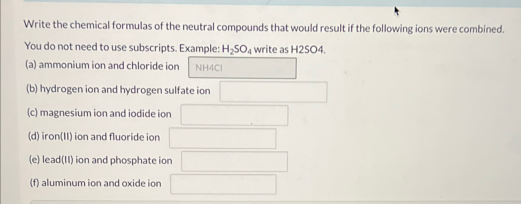 Solved Write the chemical formulas of the neutral compounds | Chegg.com