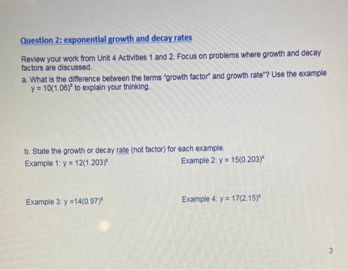 Solved Question 2: exponential growth and decay rates Review | Chegg.com