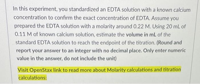 Solved In this experiment, you standardized an EDTA solution | Chegg.com