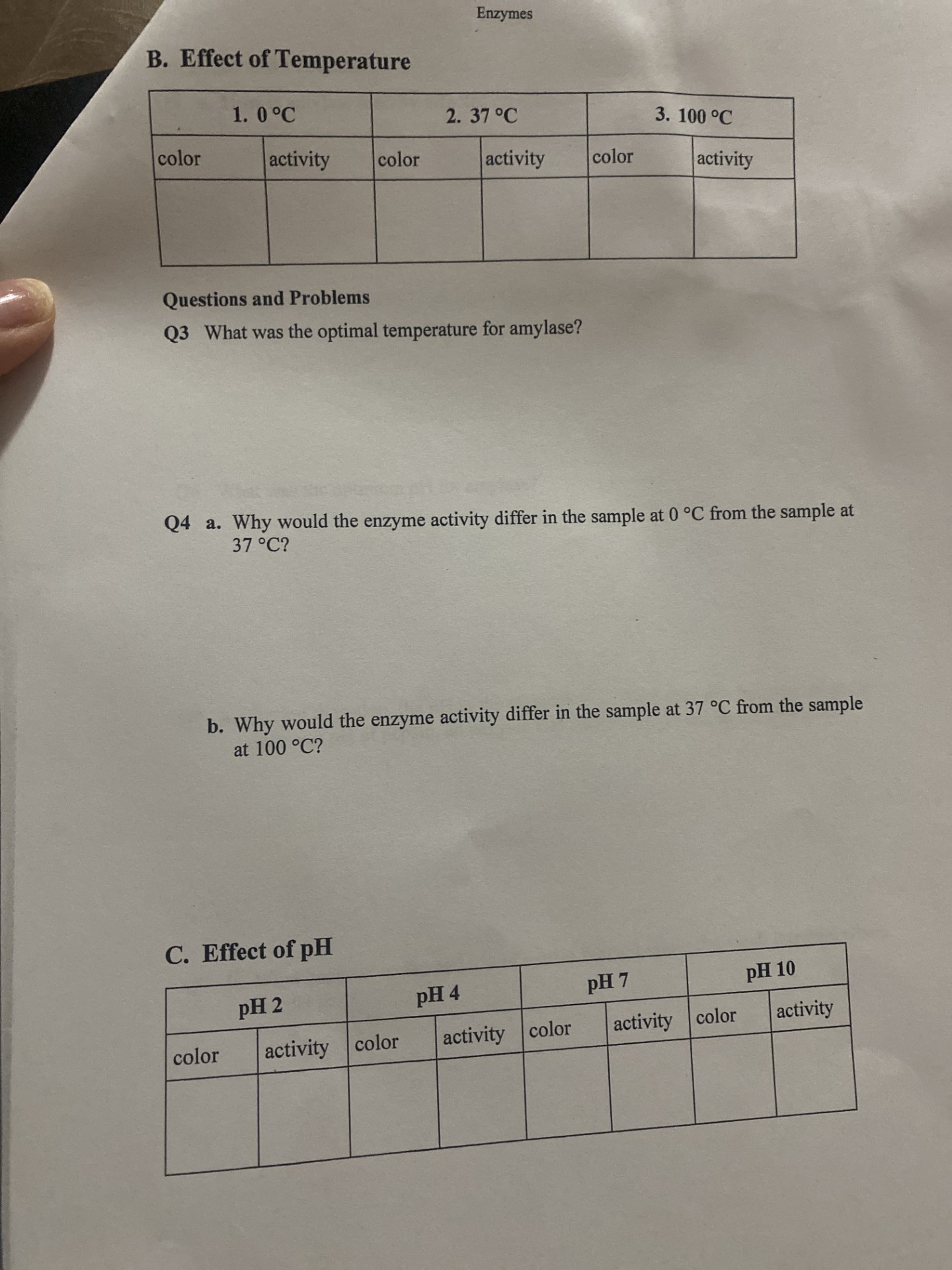 Solved B. ﻿Effect of TemperatureQuestions and ProblemsQ3 | Chegg.com