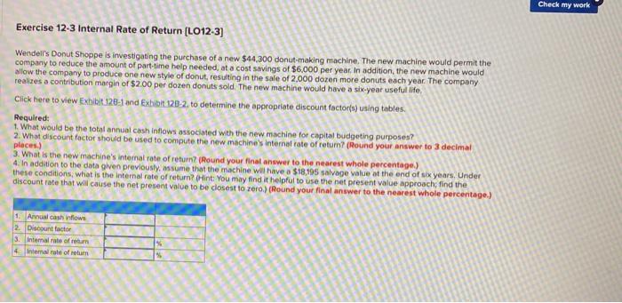 Solved Exercise 12-3 Internal Rate of Return [LO12-3] | Chegg.com