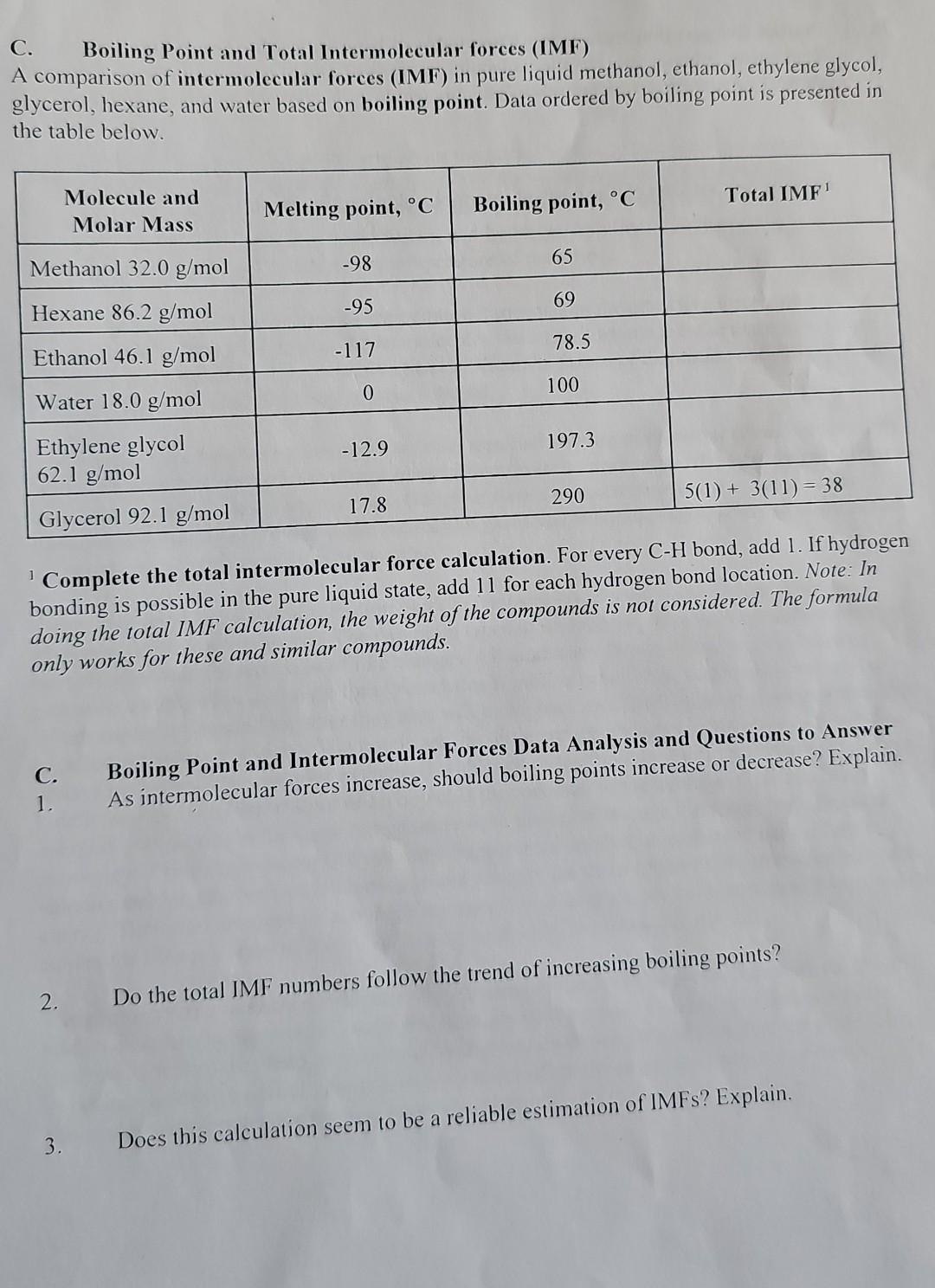 Solved C. Boiling Point and Total Intermolecular forces | Chegg.com