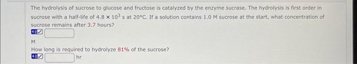 Solved The hydrolysis of sucrose to glucose and fructose is | Chegg.com