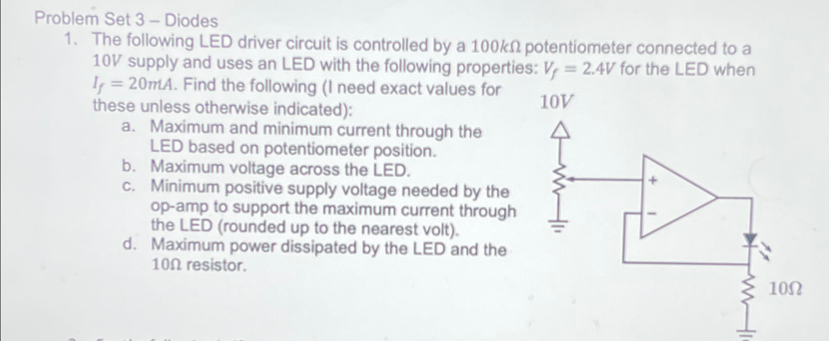 Solved Problem Set 3 - ﻿DiodesThe following LED driver | Chegg.com