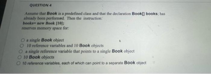 Solved Assume that Book is a predefined class and that the | Chegg.com