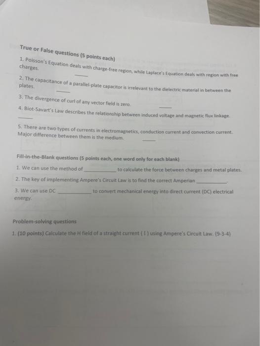 Solved True or False questions ( 5 points each) 1. Poisson's | Chegg.com