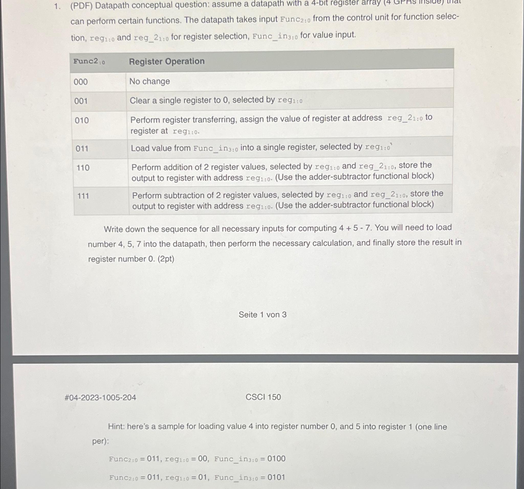 Solved (PDF) Datapath conceptual question: assume a | Chegg.com Solved (PDF) Datapath conceptual question: assume a | Chegg.com
