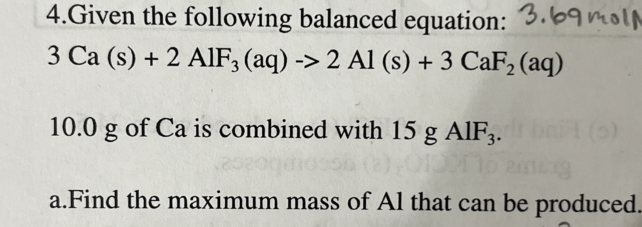 Solved 4.Given the following balanced | Chegg.com