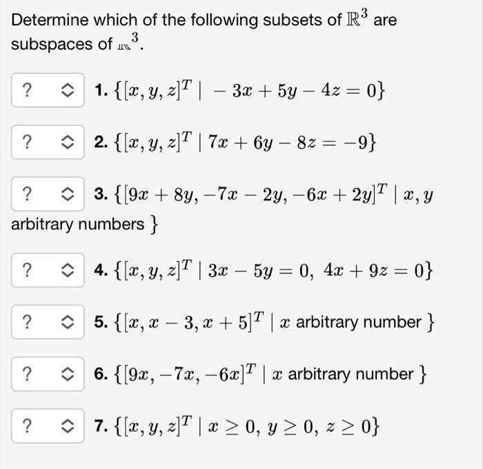 Solved Determine which of the following subsets of R3 are | Chegg.com