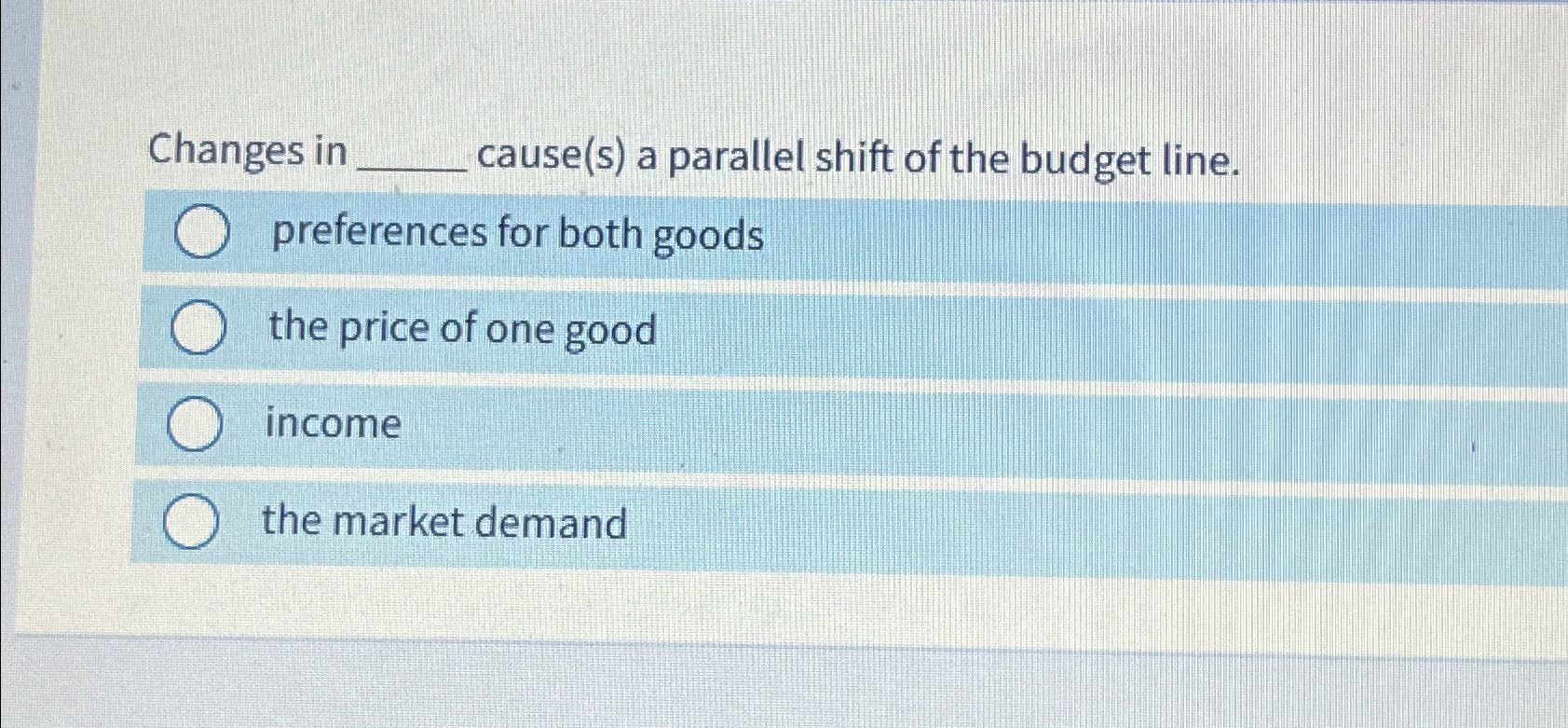 Solved Changes incause(s) ﻿a parallel shift of the budget | Chegg.com