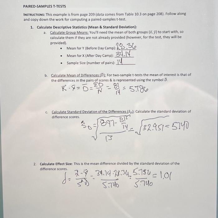 PAIRED-SAMPLES T-TESTS INSTRUCTIONS: This example is | Chegg.com