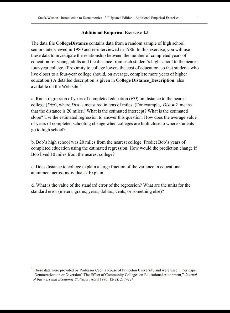 Solved Stock/Watson - Introduction to Econometrics - 3rd | Chegg.com