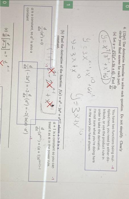 Solved 4. (12pt) Use derivative formulas to solve each | Chegg.com