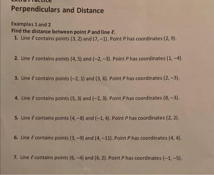 Solved Perpendiculars and Distance Examples 1 and 2 Find the | Chegg.com