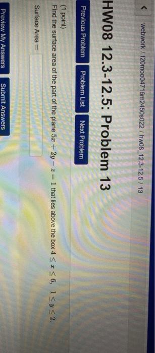 Solved webwork/f20moo04716m2450s022/ hw08_12.3-12.5/13 HW08 | Chegg.com