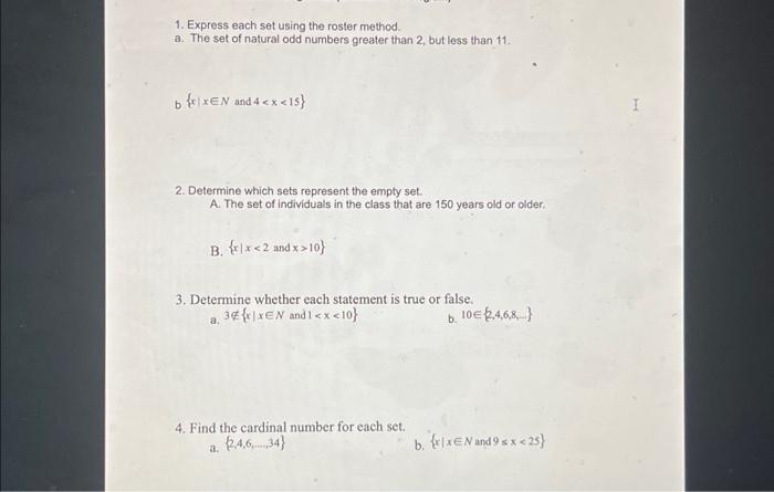 Solved 1. Express each set using the roster method. a. The | Chegg.com