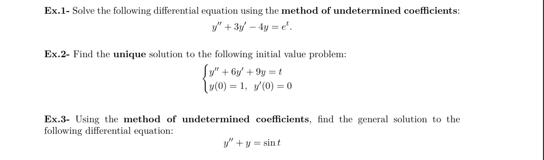 Solved Ex.1- ﻿Solve the following differential equation | Chegg.com