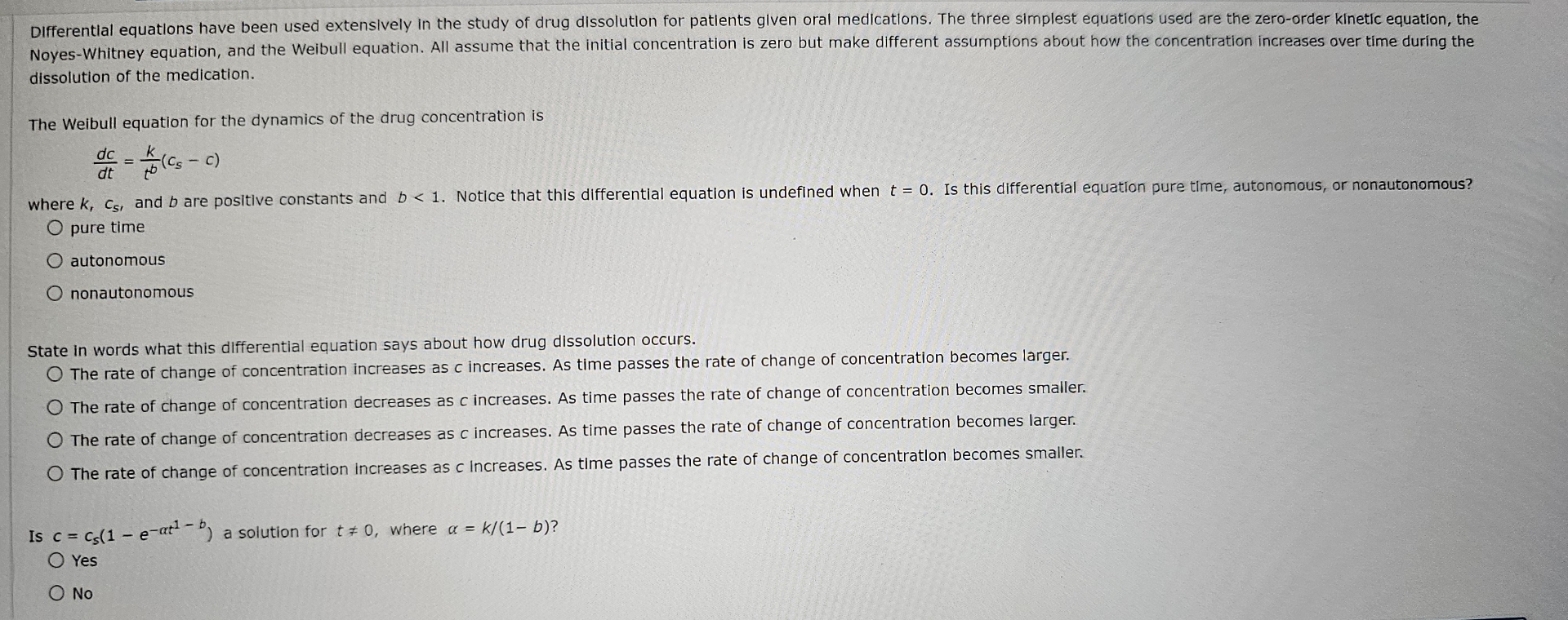 Solved dissolution of the medication.The Weibull equation | Chegg.com