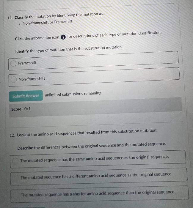 Solved 11. Classify the mutation by identifying the mutation | Chegg.com