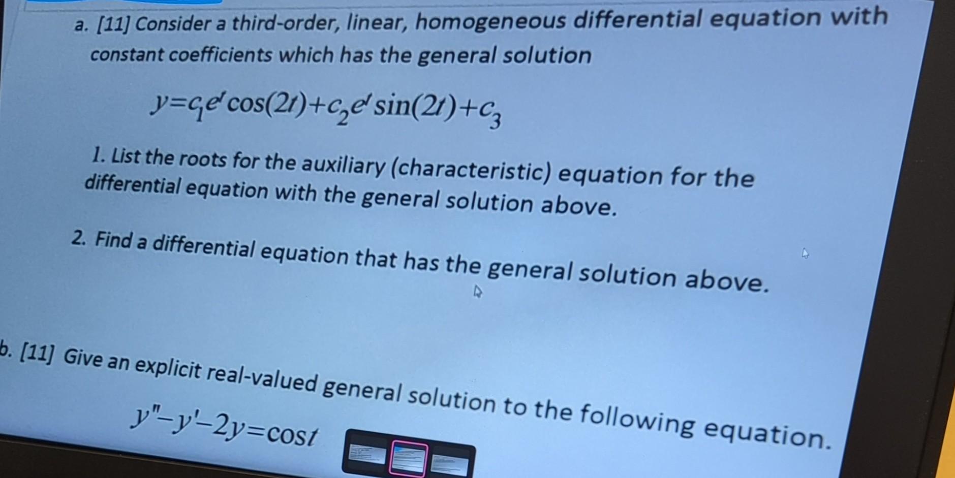 Solved A [11] Consider A Third Order Linear Homogeneous