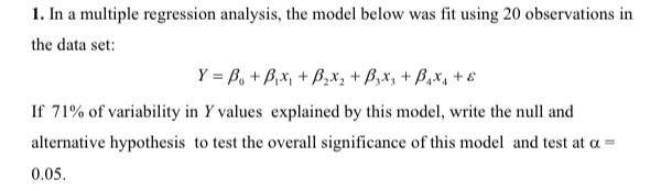 Solved 1. In a multiple regression analysis, the model below | Chegg.com