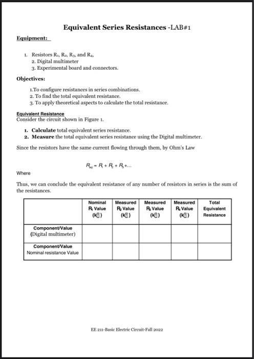 Equivalent Series Resistances −LAB#1 Equipment: 1. | Chegg.com