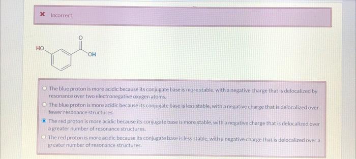 Solved The red proton is more acidic because its conjugate | Chegg.com