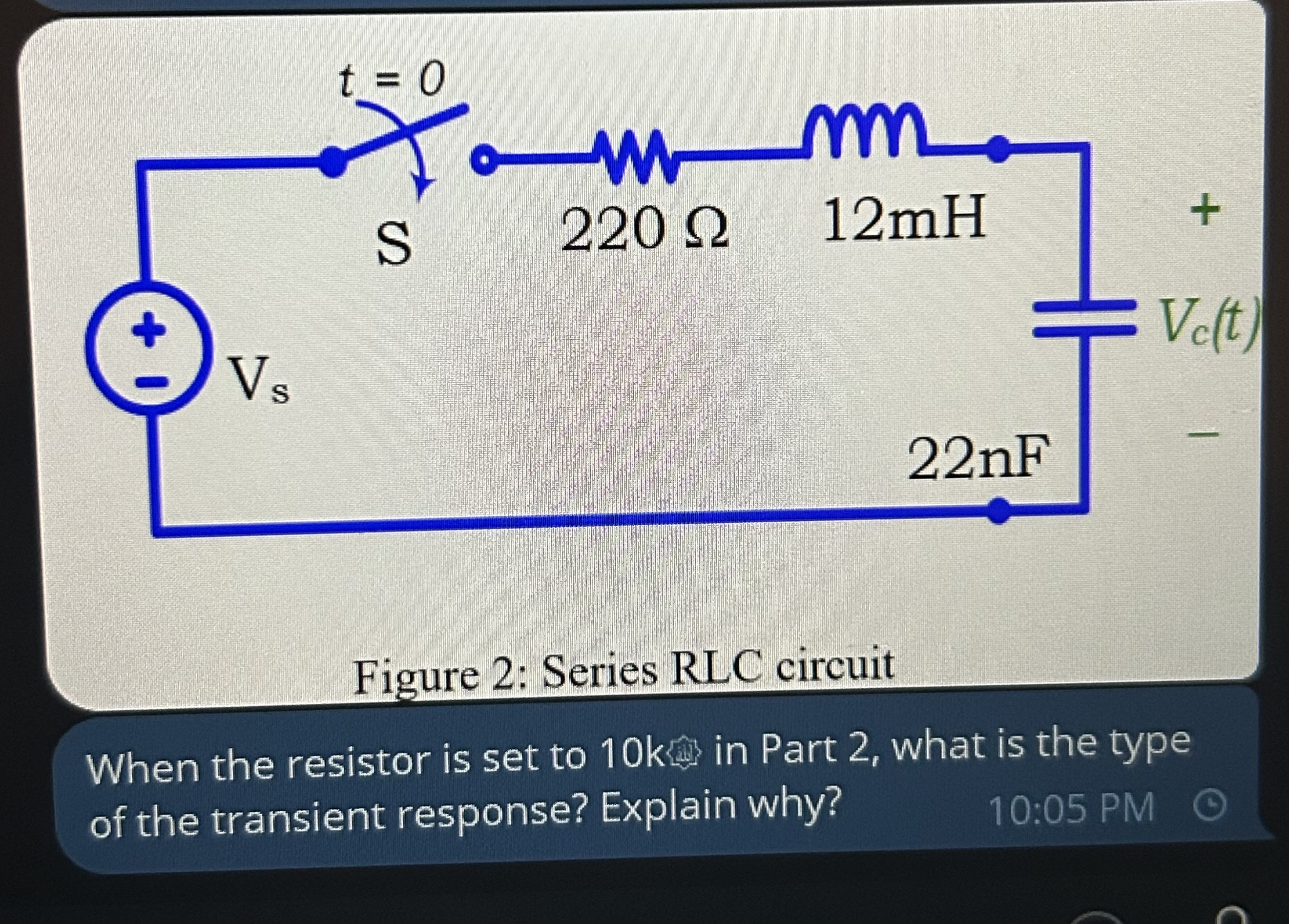 Solved Figure 2: Series RLC circuitWhen the resistor is set | Chegg.com