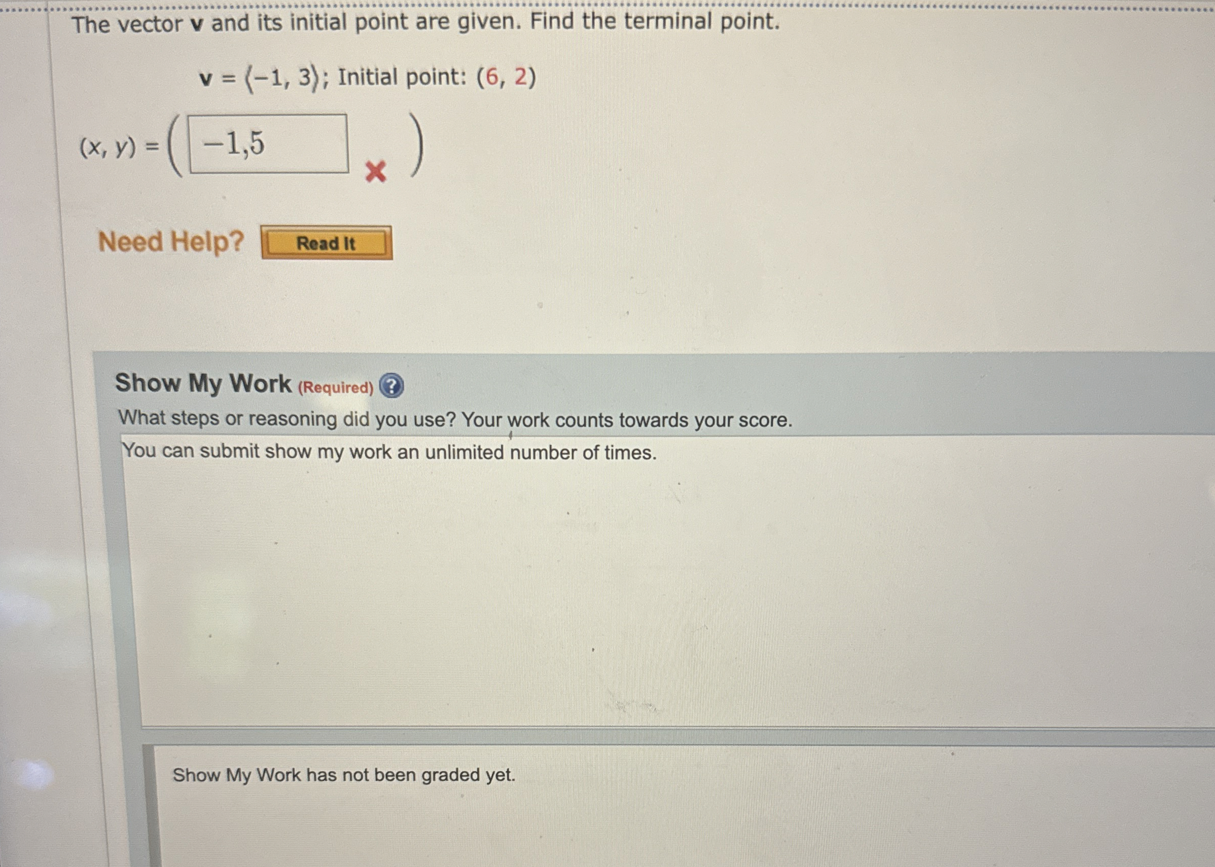 Solved The vector v ﻿and its initial point are given. Find | Chegg.com