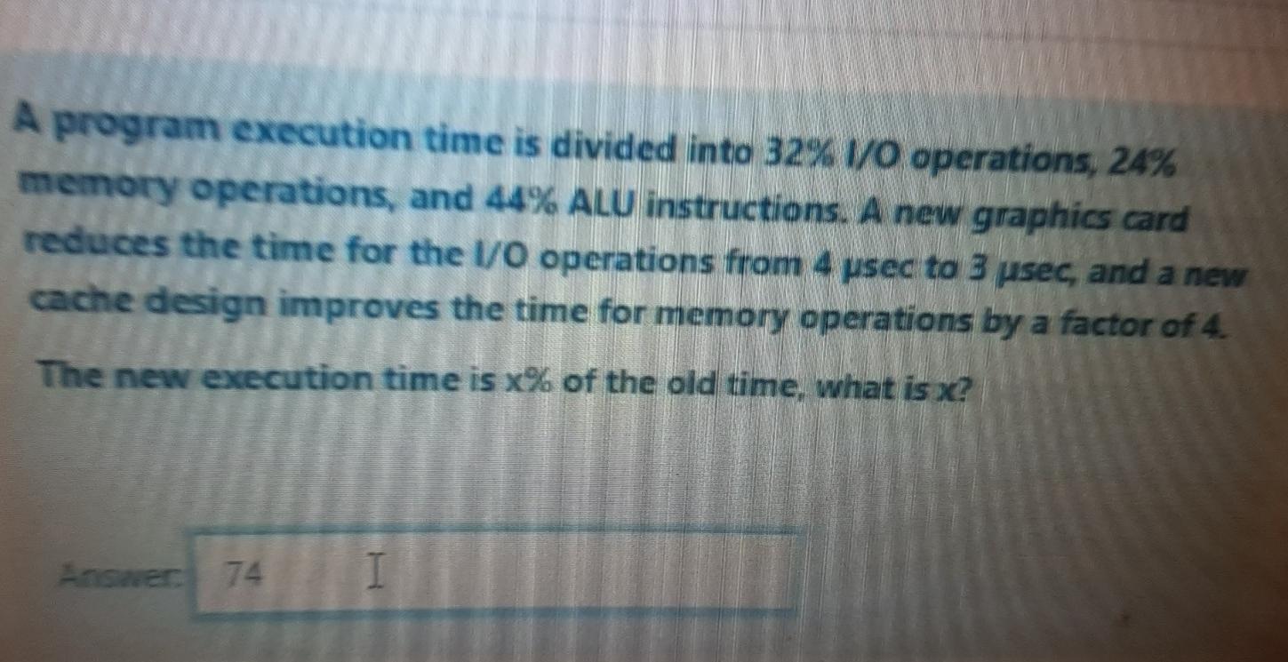 Solved A program execution time is divided into 32% I/O | Chegg.com