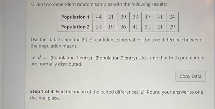Solved Given two dependent random samples with the following | Chegg.com