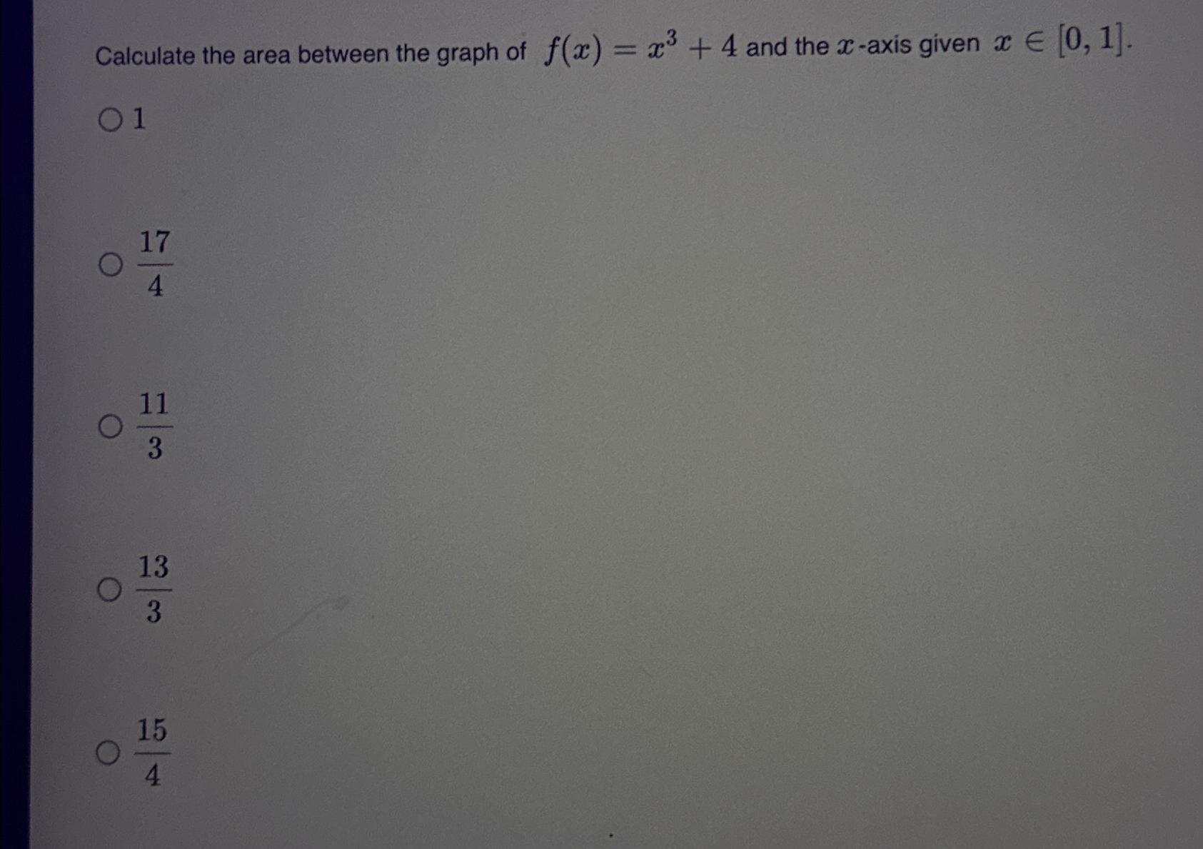 Solved Calculate the area between the graph of f(x)=x3+4 | Chegg.com
